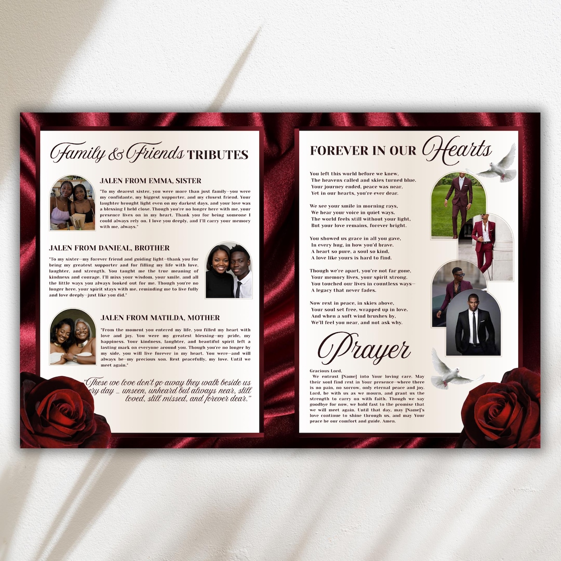 Maroon Roses Funeral Program Template: 8-page Memorial (canva PDF) - Etsy