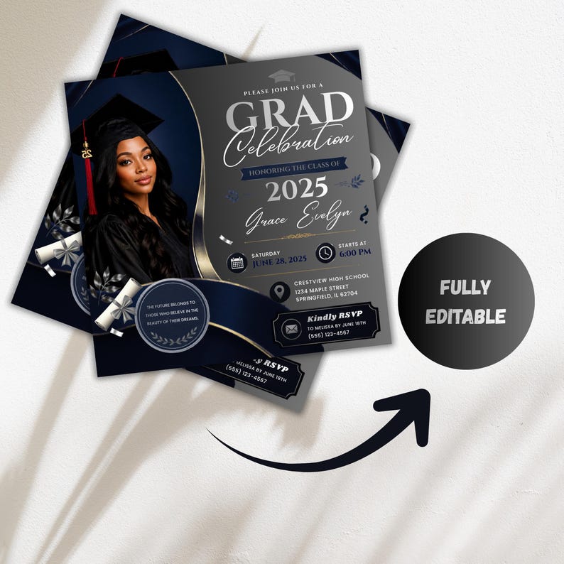 Graduation Invitation, Class of 2025 Celebration Flyer (canva Editable ...