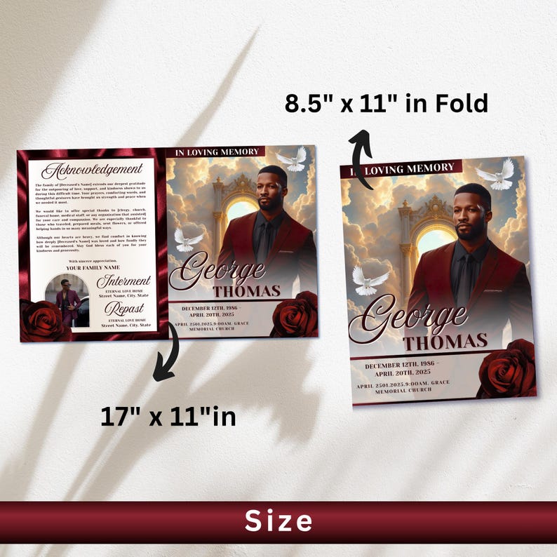 Maroon Roses Funeral Program Template: 8-page Memorial (canva PDF) - Etsy