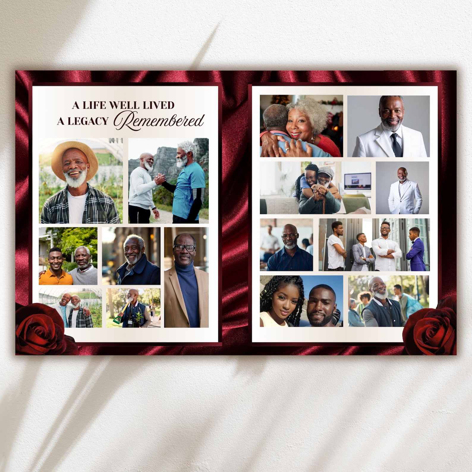 Maroon Roses Funeral Program Template: 8-page Memorial (canva PDF) - Etsy