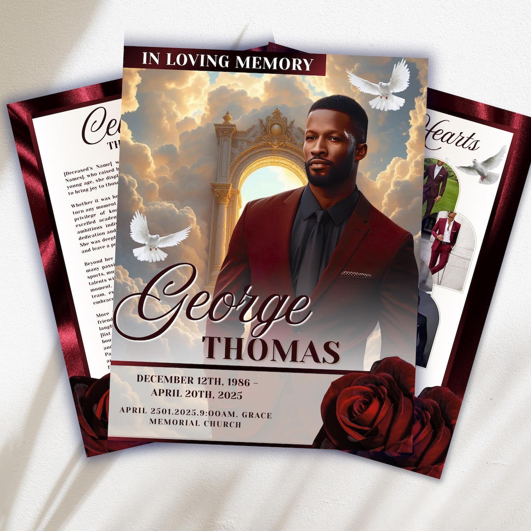 Maroon Roses Funeral Program Template: 8-page Memorial (canva PDF) - Etsy