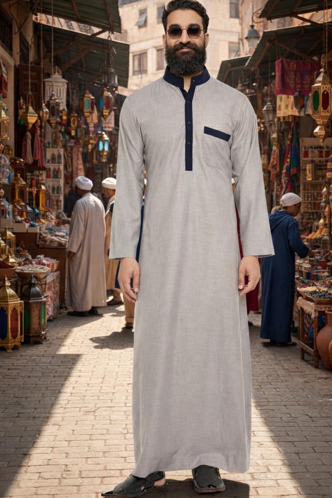 Men's Gray Thobe | Islamic Full Length Jubba - Etsy