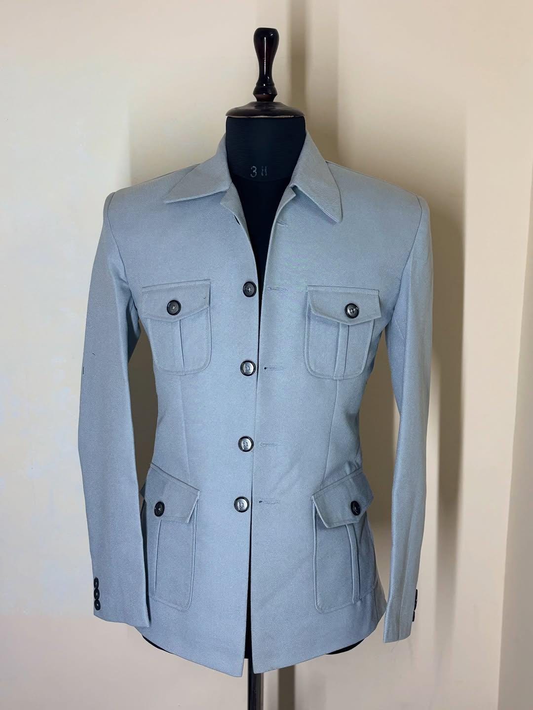 Men's Light Blue Safari Jacket | Tailored Fit Utility Blazer - Etsy