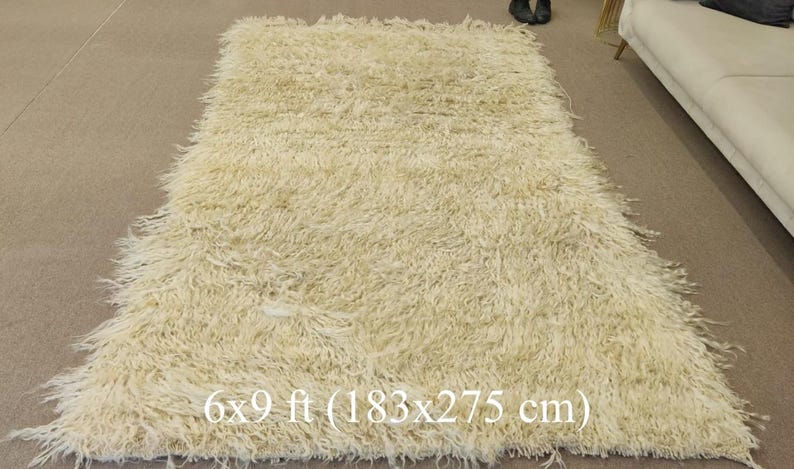 Handmade Shag Pile Rug Made of Natural Beige Mohair Wool. Custom ...