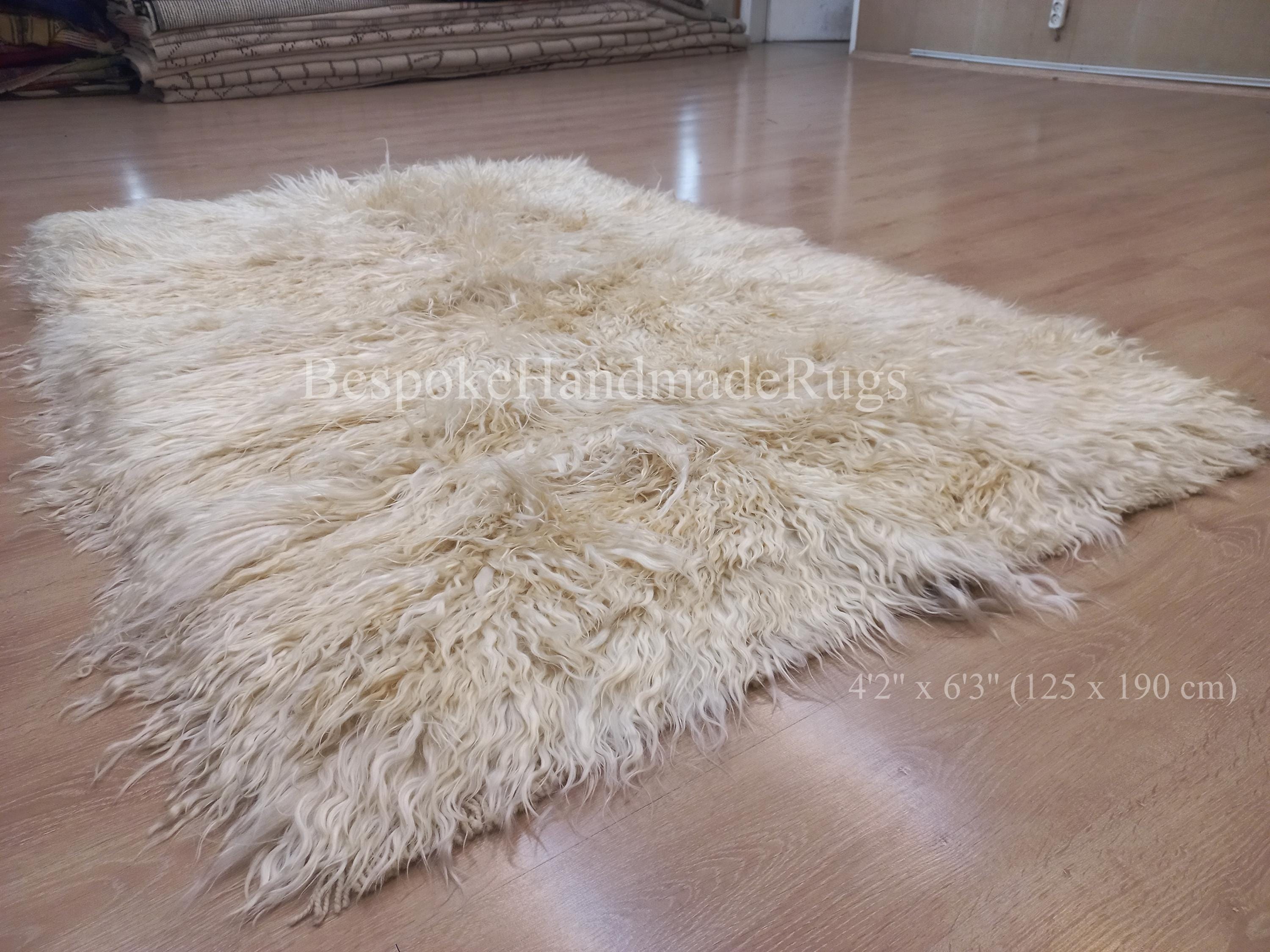 Handmade Shag Pile Rug Made of Natural Beige Mohair Wool. Custom ...