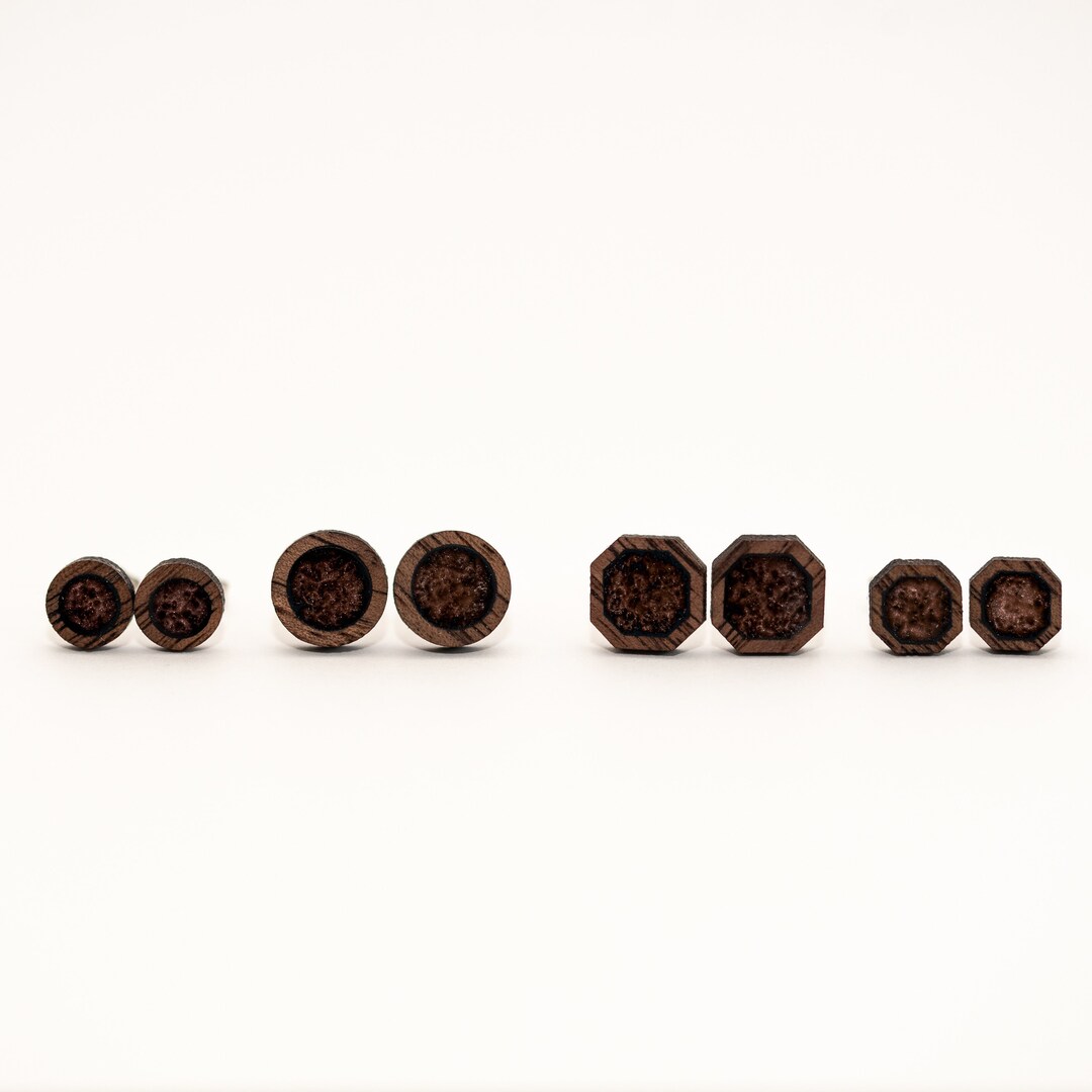 Mahogany and Dark Wood Stud Earrings, Men's Brown Stud Earrings, Men's ...