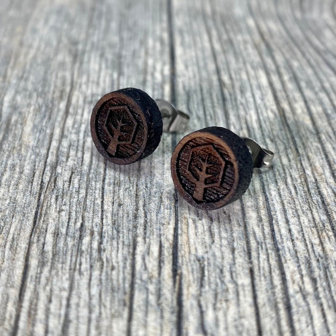 Tree Wooden Stud Earrings, Tree Earrings, Dark, Brown, Black Wood, Mens ...