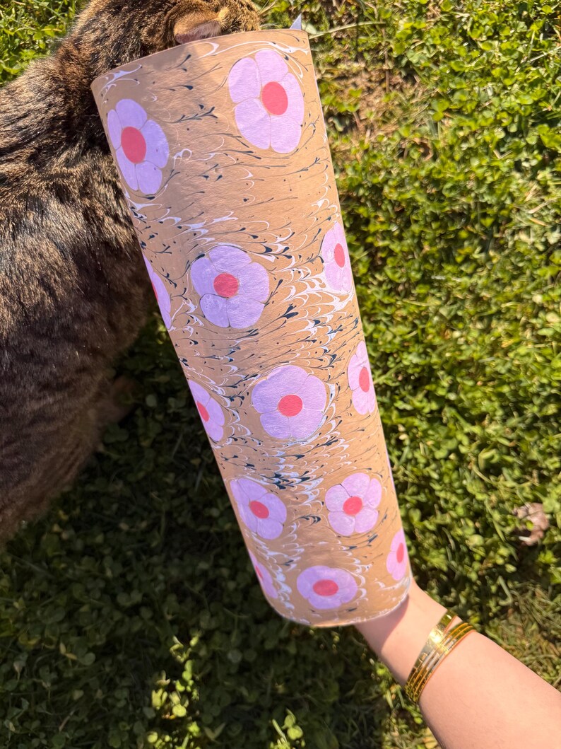 Original Turkish Ebru Art Paper | Light Brown Background With Pink ...