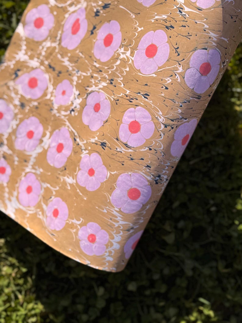 Original Turkish Ebru Art Paper | Light Brown Background With Pink ...