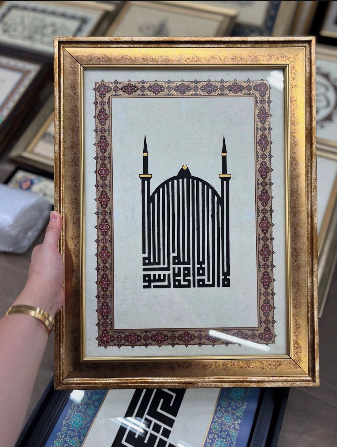 Kalima Shahada Kufic Calligraphy Art, Mosque Shape Islamic Wall Art ...