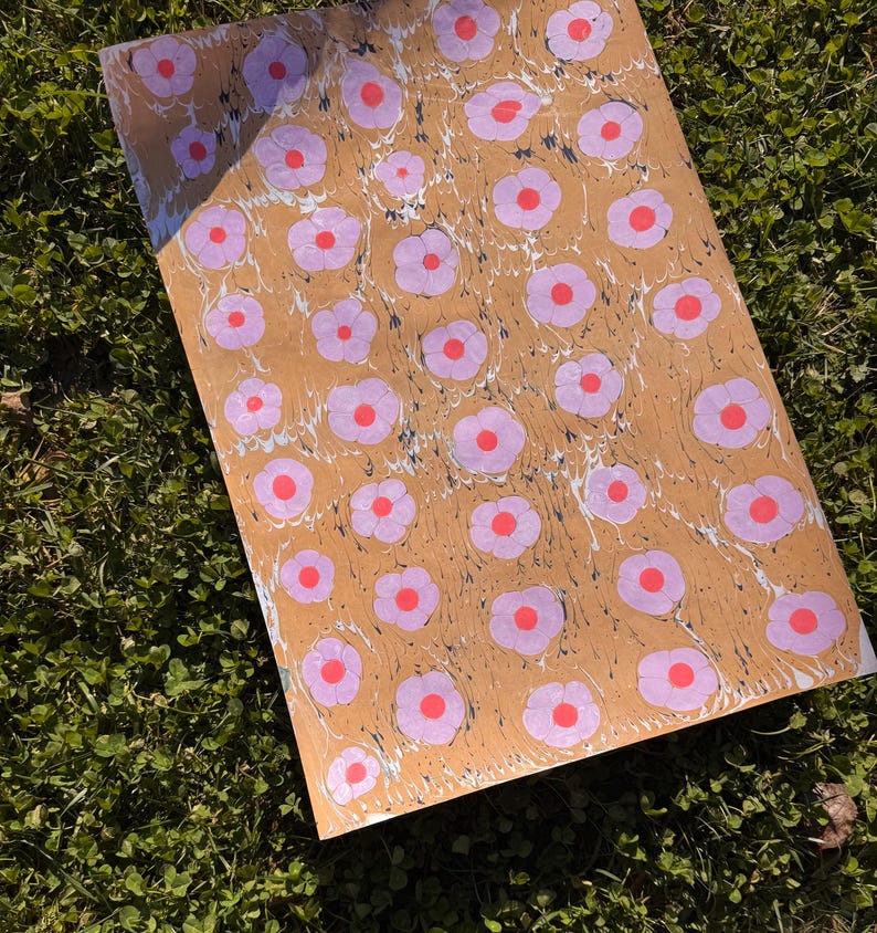 Original Turkish Ebru Art Paper | Light Brown Background With Pink ...