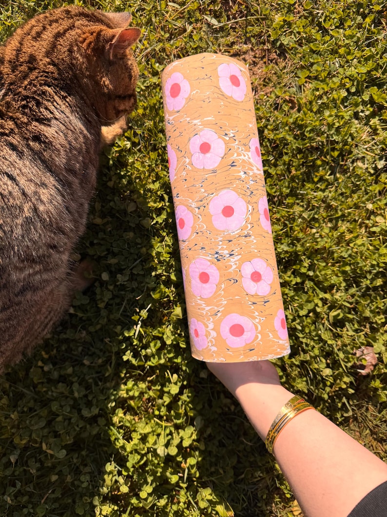 Original Turkish Ebru Art Paper | Light Brown Background With Pink ...