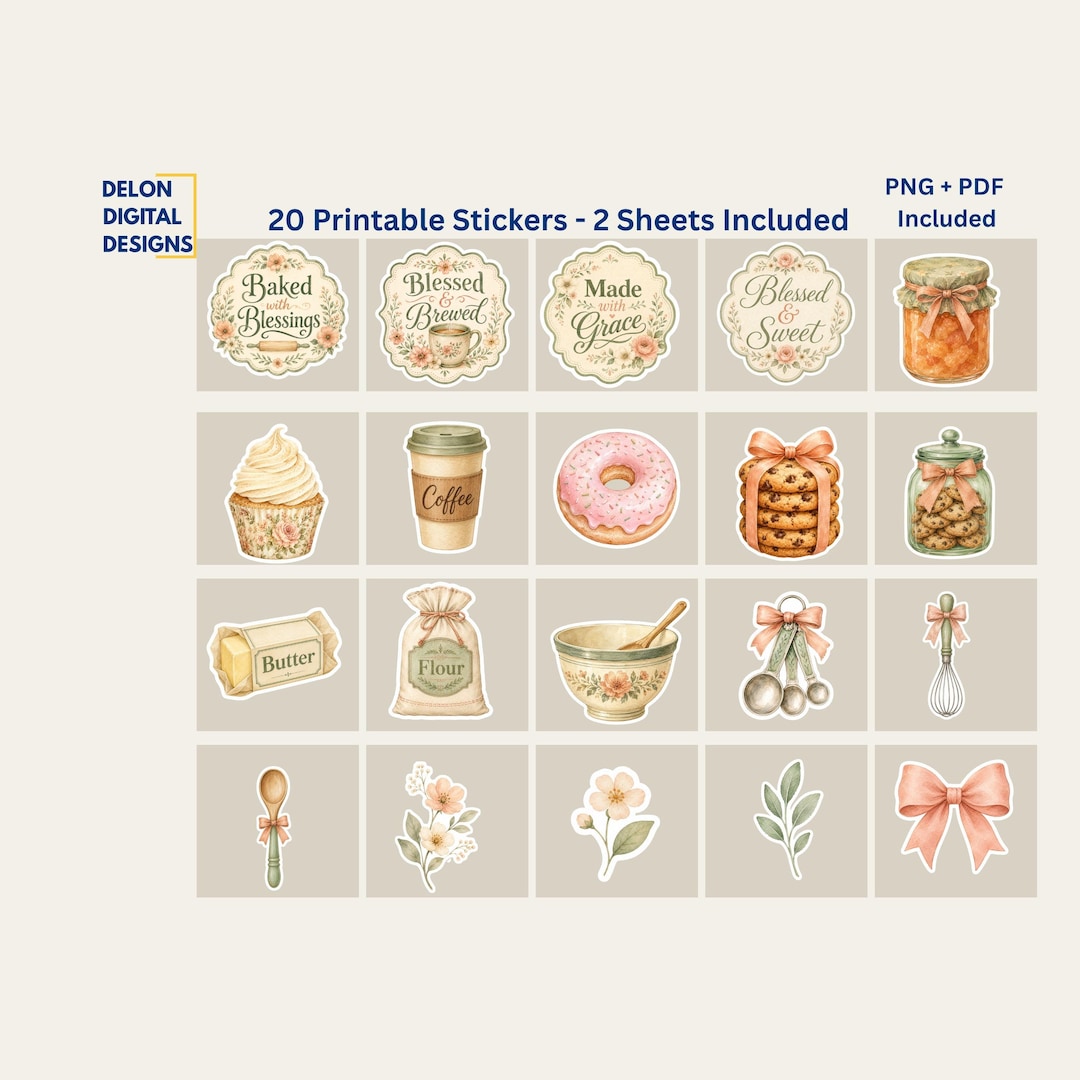 Printable Christian Sticker Sheet, 20 Faith Bakery Stickers, Bible ...