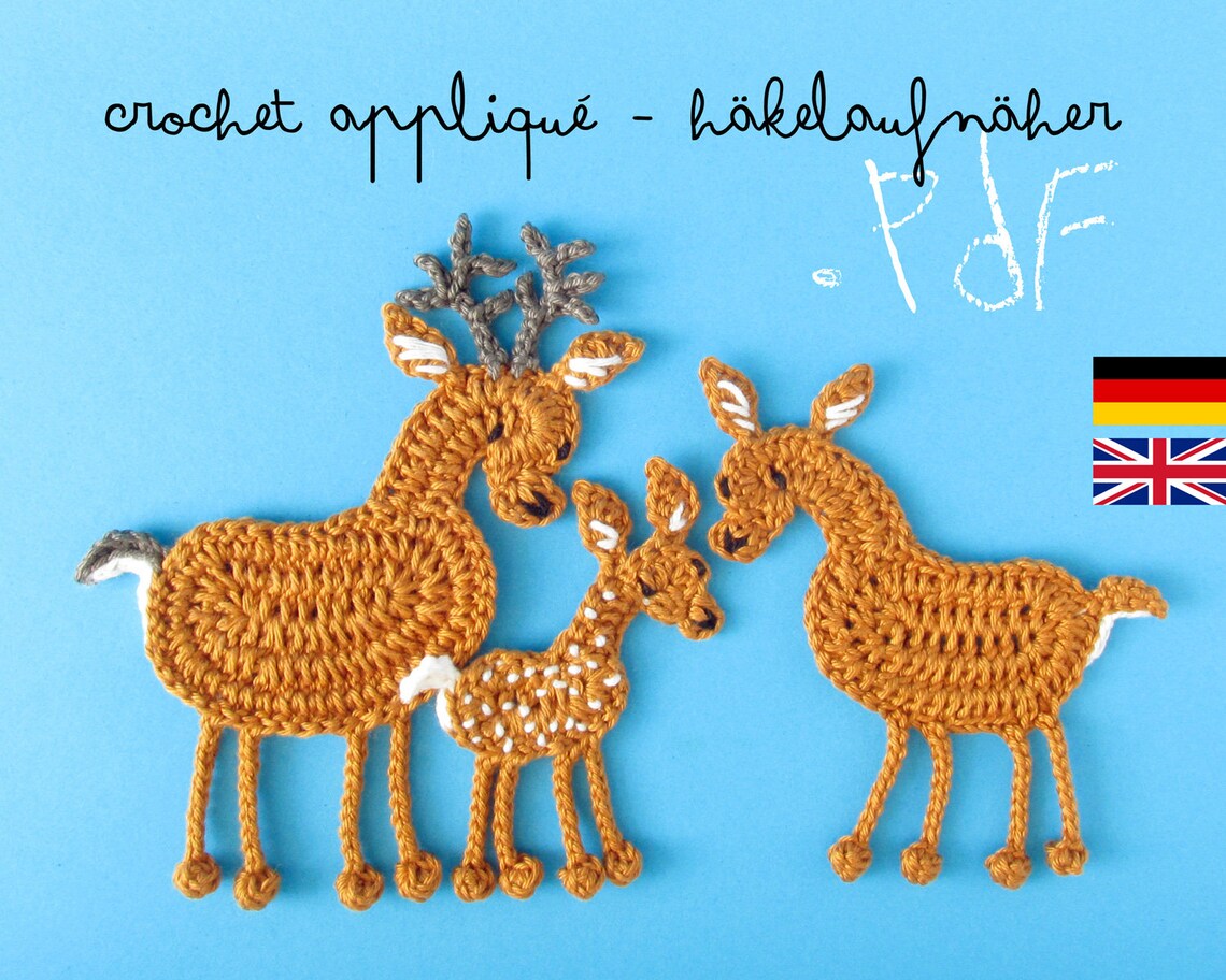 Crochet Pattern Deer Family Appliqué 3 Types Deer Doe Fawn - Etsy