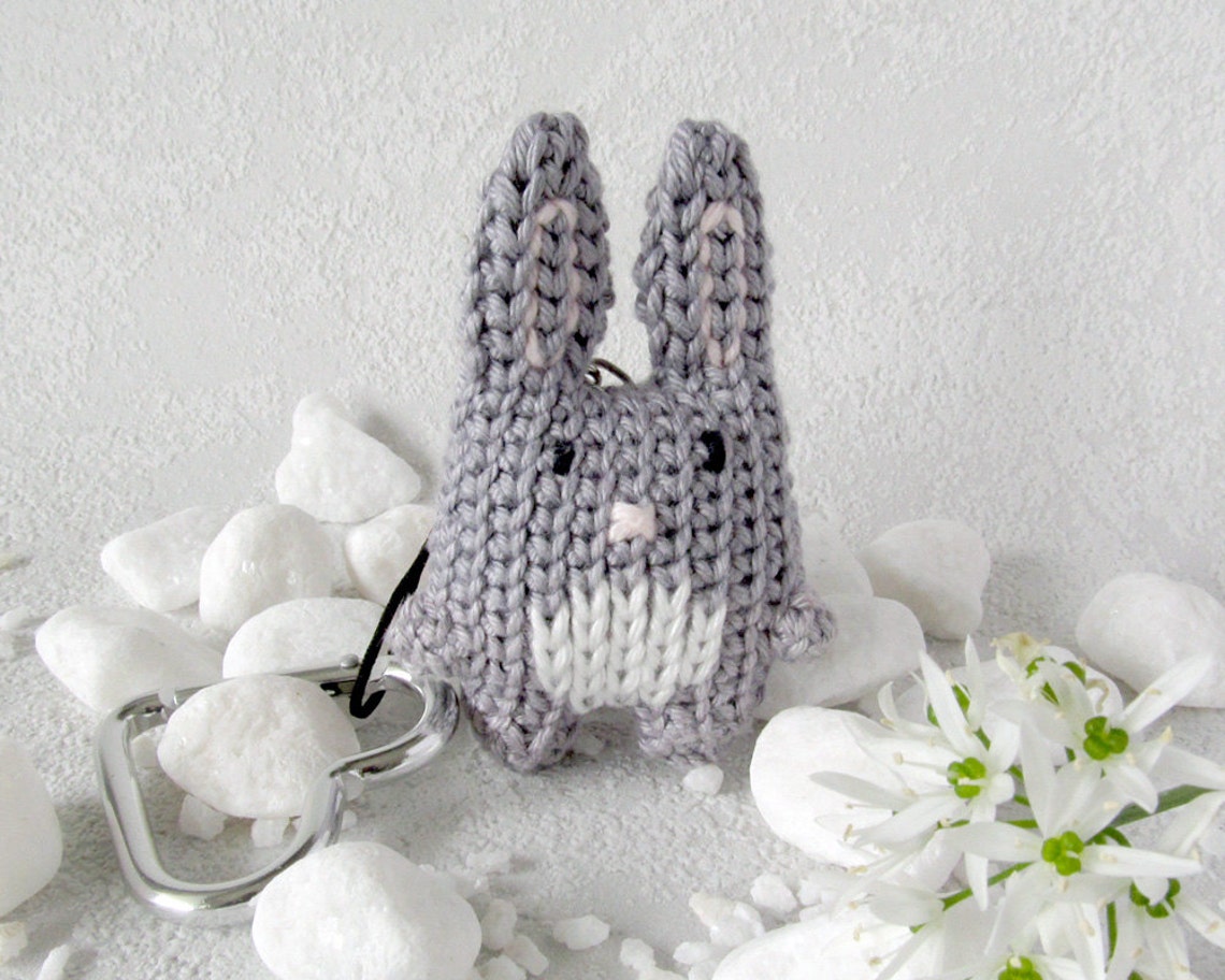 Keyring Pendant Bunny Bag Charm Gray Rabbit Small Animal - Etsy