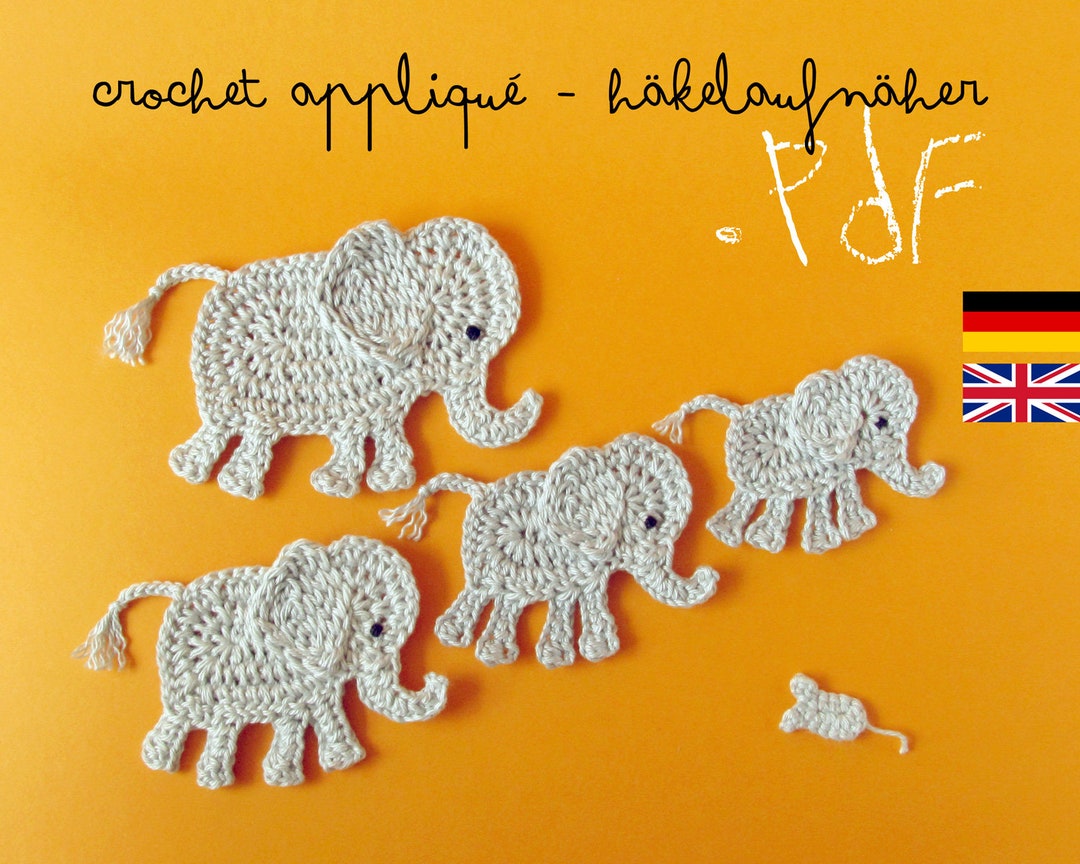 Elephant Appliqué Crochet Pattern, 4 Sizes With Little Mouse Tutorial ...