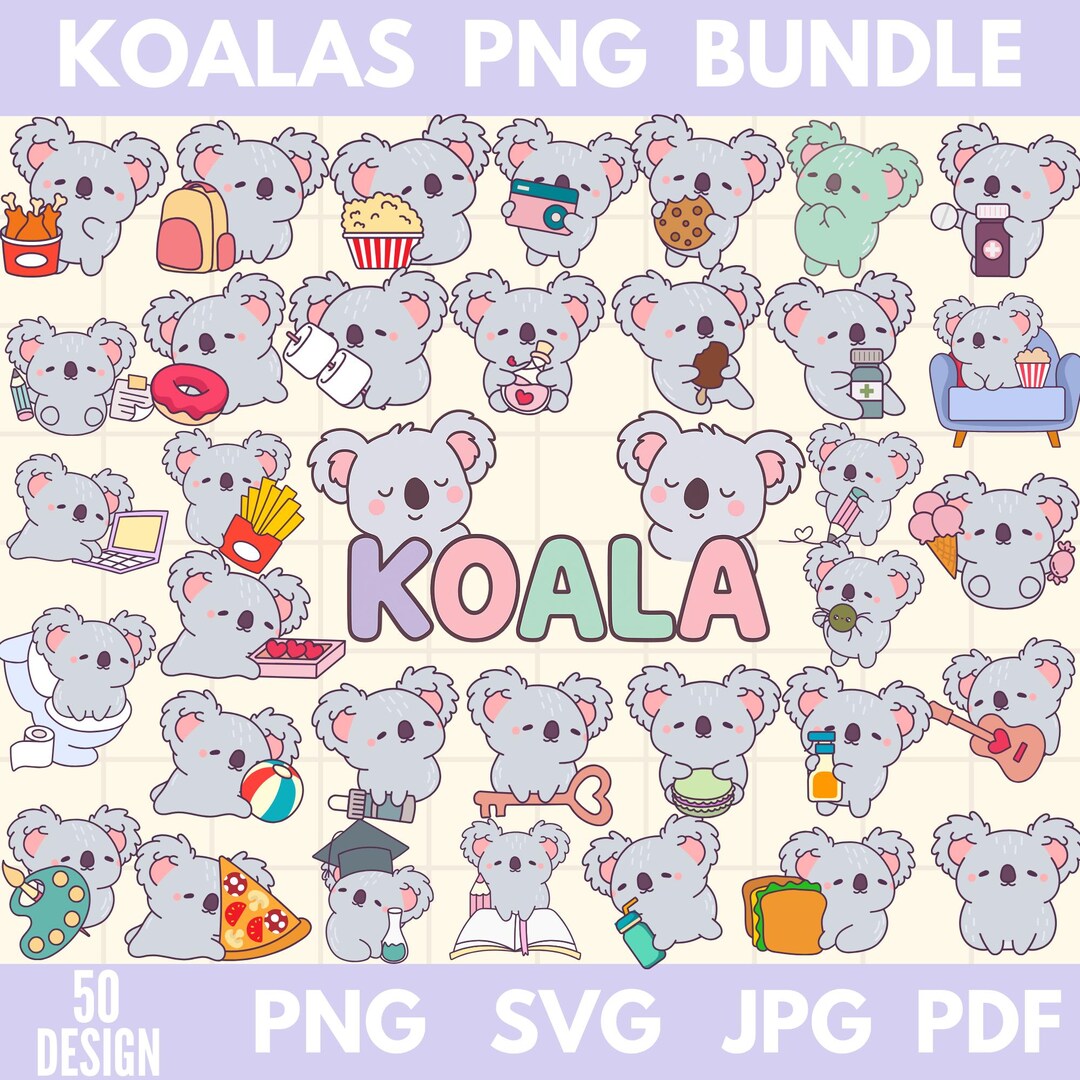 50 Digital Download Koalas Png,svg,pdf,jpg Bundle, Commercial Use, T ...