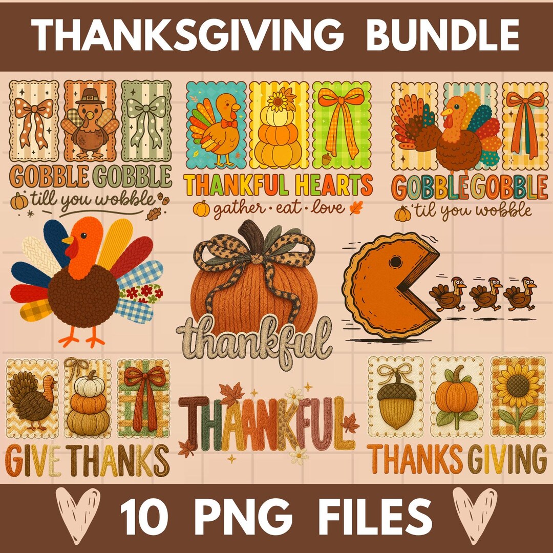 10 Thanksgiving PNG Bundle | Fall Sublimation Designs | Cute Turkey ...