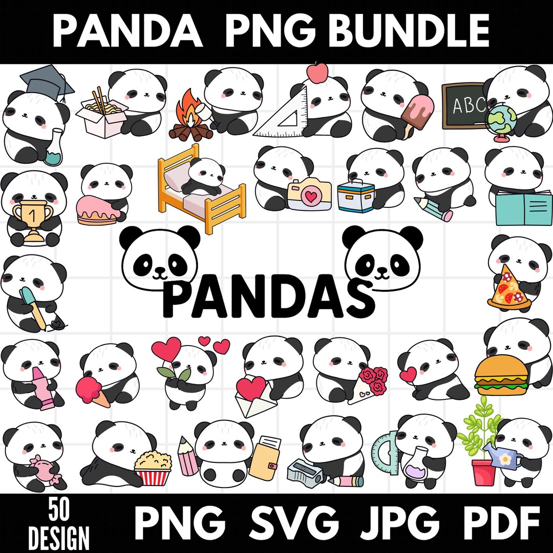 50 Cute Panda Clipart Bundle | Kawaii Panda SVG PNG | Cartoon Panda ...