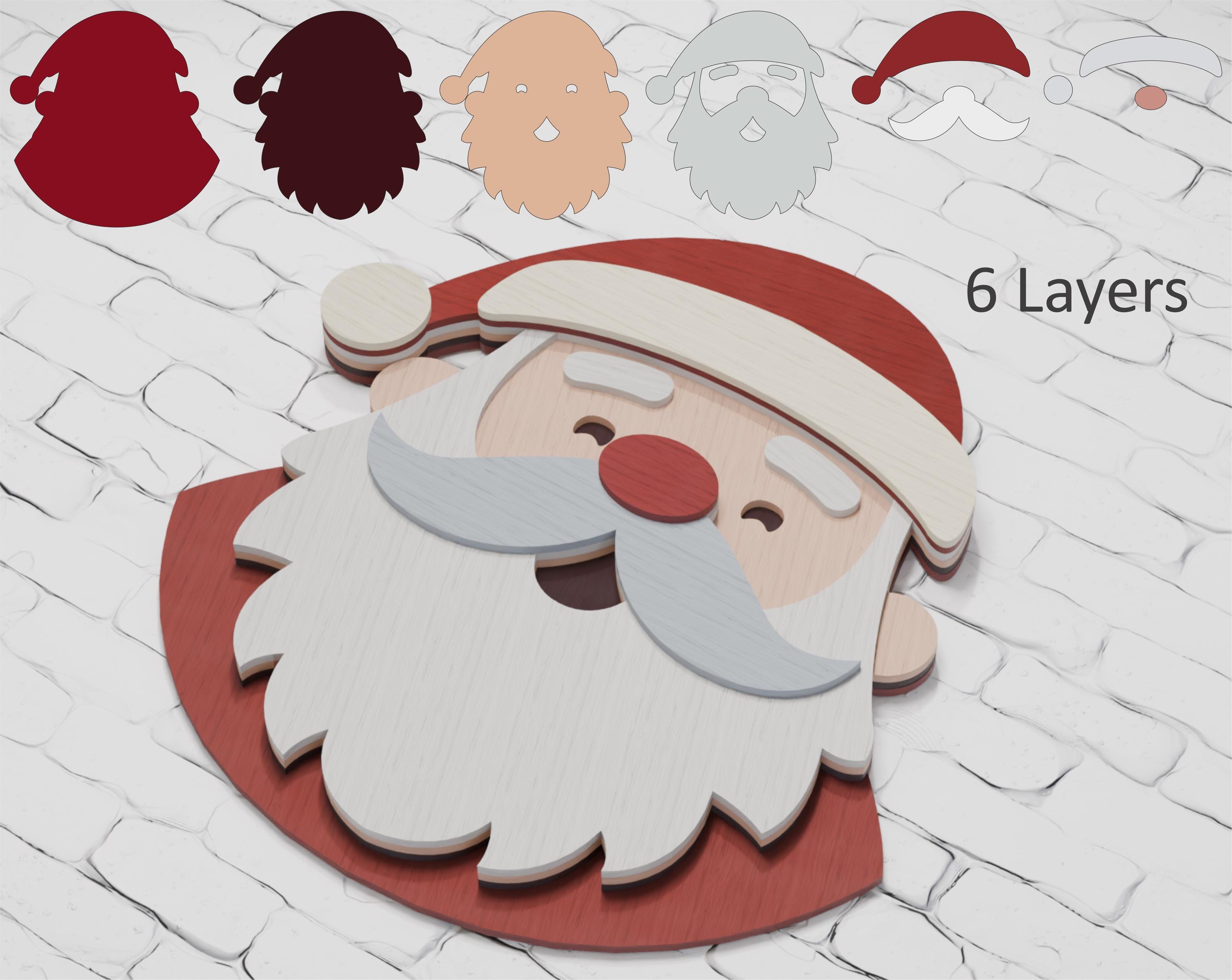 Layered Santa Claus Head SVG: Christmas Laser Cut Template (digital ...