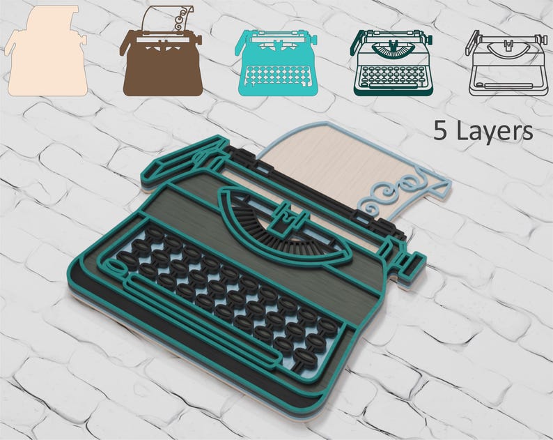 Typewriter 3D Layered Wall Art, Laser Cut SVG DXF Files (digital ...