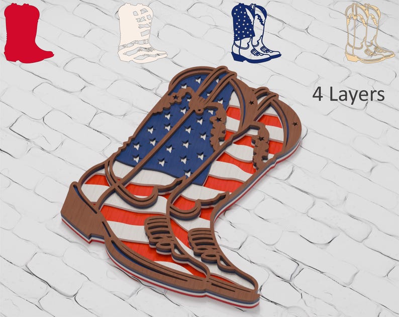 Cowboy Boots US Flag Laser Cut File, Patriotic 3D Papercut (digital ...