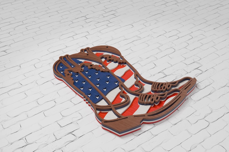 Cowboy Boots US Flag Laser Cut File, Patriotic 3D Papercut (digital ...