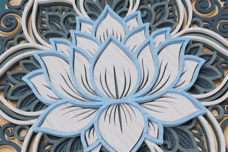 Layered Lotus Mandala Wall Art – Spiritual Yoga Decor (SVG, DXF, PDF ...