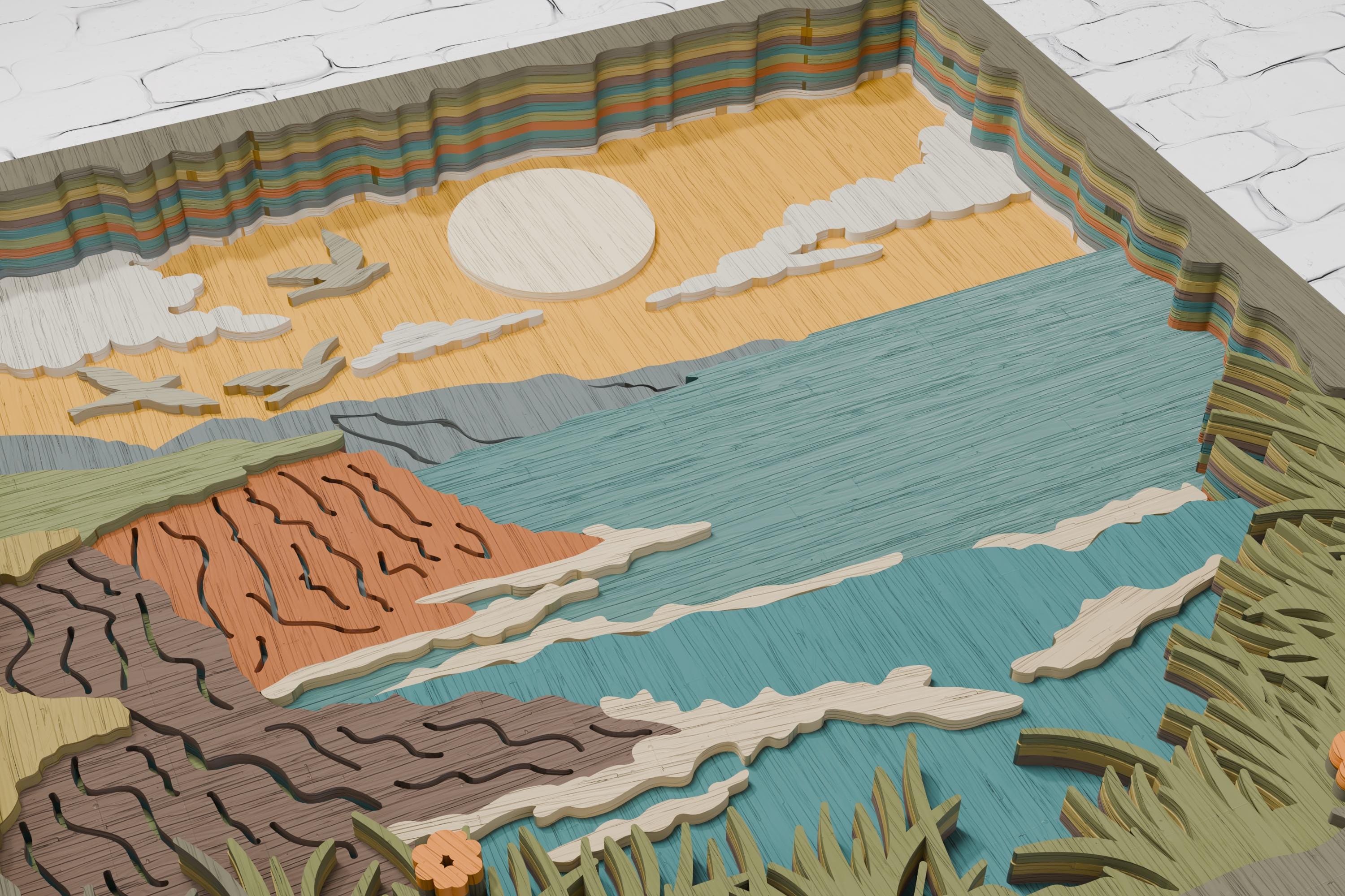 3D Layered Seascape SVG: Cliffs, Ocean Mandala, Laser Cut Template ...