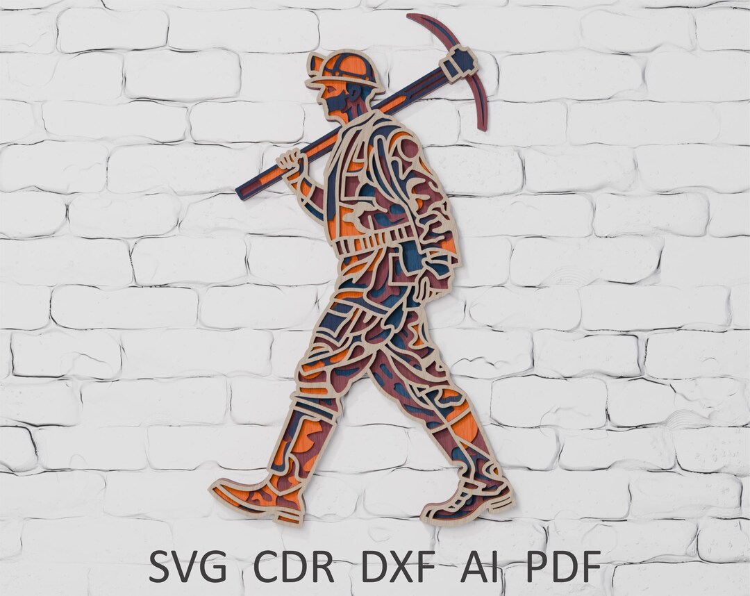 Coal Miner SVG: Multilayer Laser Cut File, Wall Decor (digital Download ...