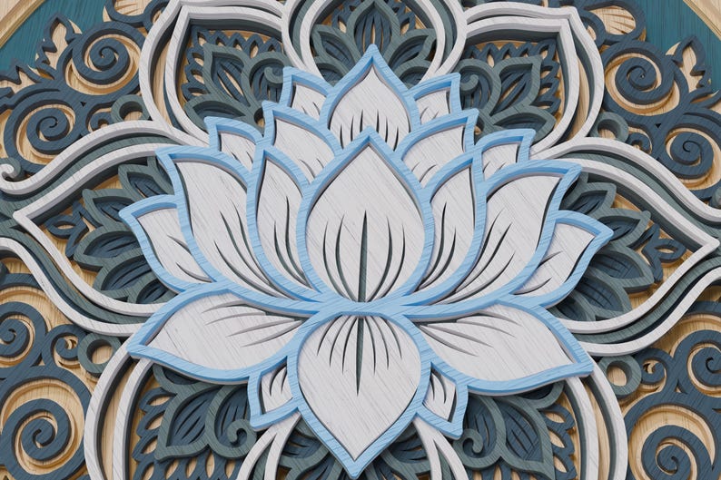 Layered Lotus Mandala Wall Art – Spiritual Yoga Decor (SVG, DXF, PDF ...