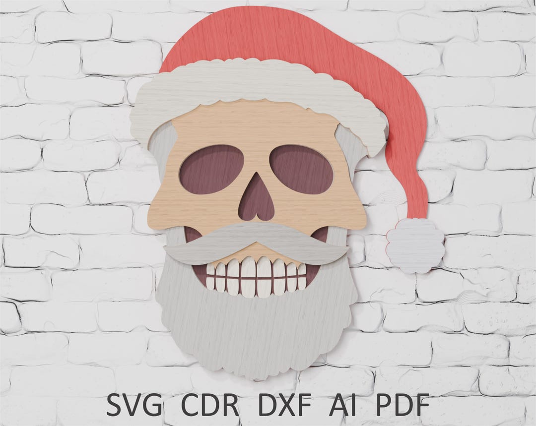 Christmas Santa Skull SVG: Multilayer Laser Cut File (digital Download ...