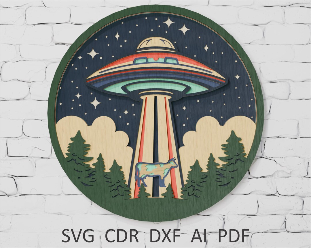 3D UFO Multilayer SVG Files for Laser Cutting and Glowforge Wooden Cut ...