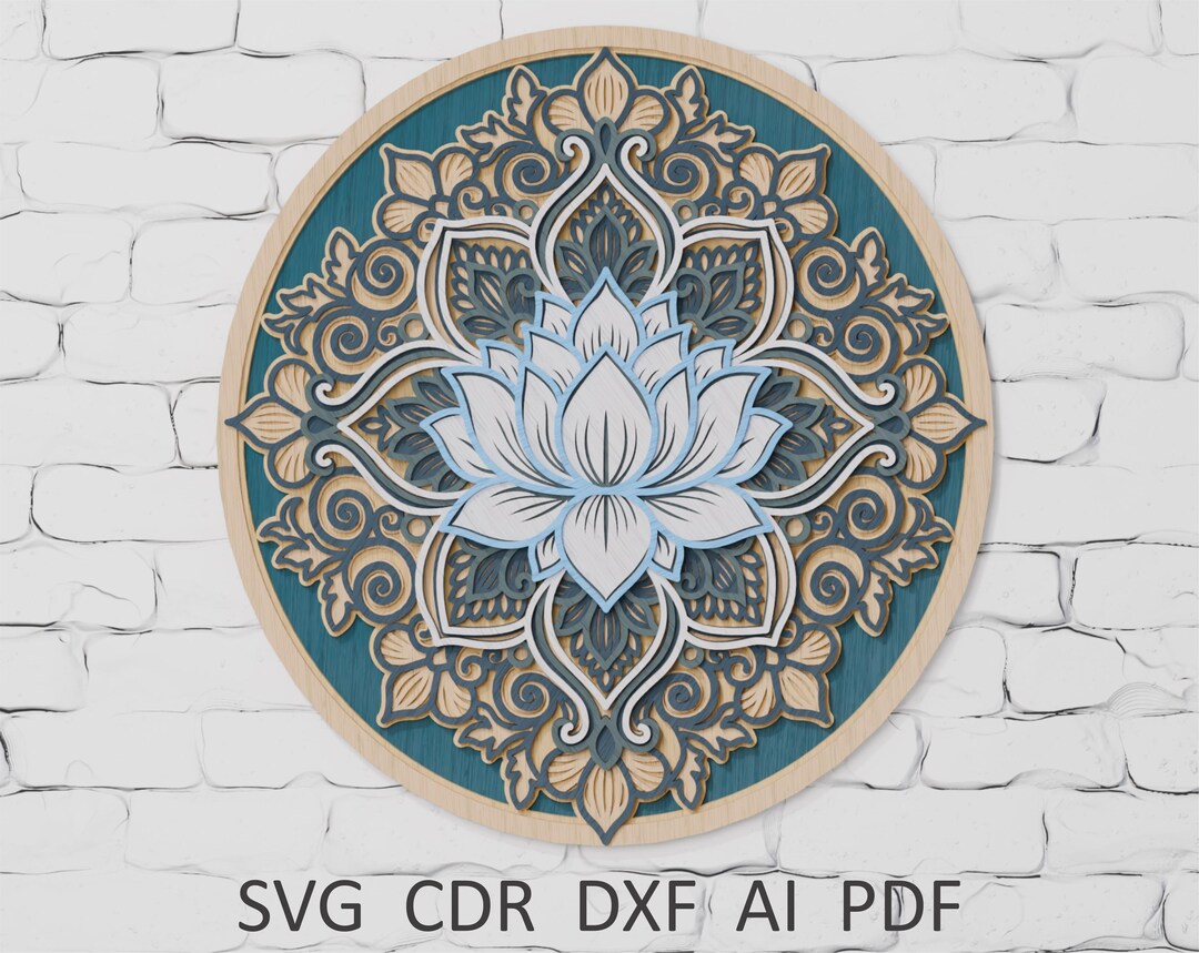 Layered Lotus Mandala Wall Art – Spiritual Yoga Decor (SVG, DXF, PDF ...