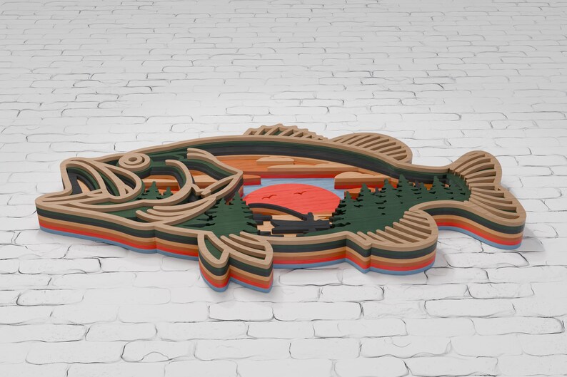 Layered Bass Fish SVG | Fishing Sunset Scene Laser Cut File (digital ...