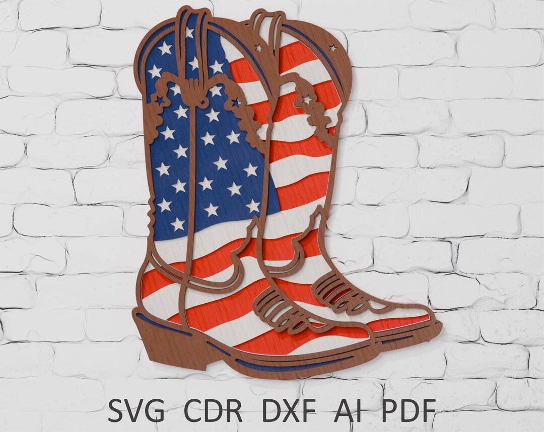 Cowboy Boots US Flag Laser Cut File, Patriotic 3D Papercut (digital ...