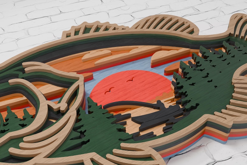 Layered Bass Fish SVG | Fishing Sunset Scene Laser Cut File (digital ...