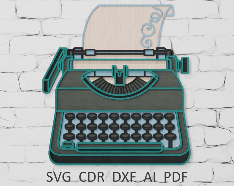 Typewriter 3D Layered Wall Art, Laser Cut SVG DXF Files (digital ...