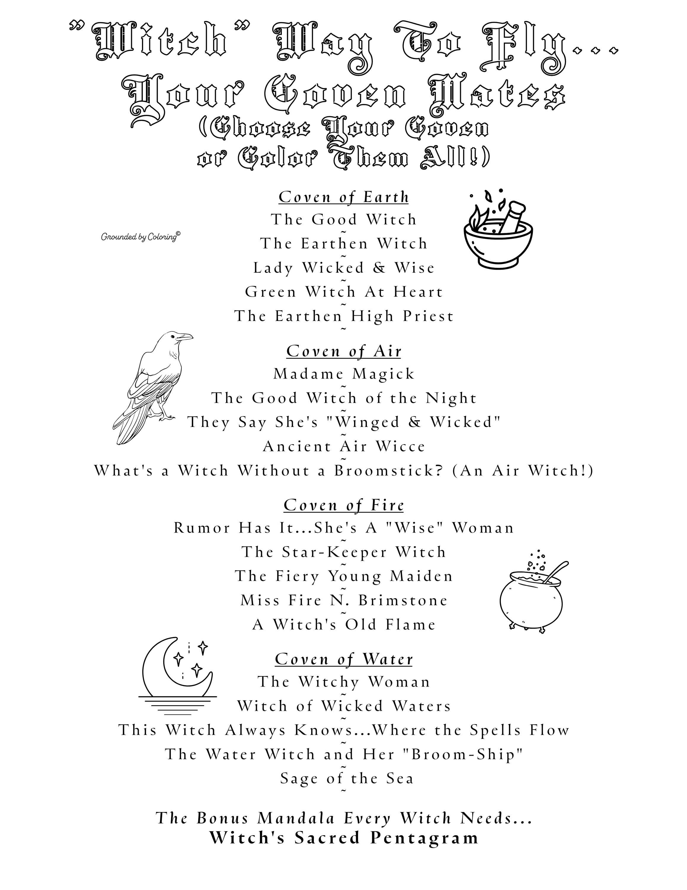 Witch Mandalas Coloring Book: Grayscale Halloween Designs, Printable ...