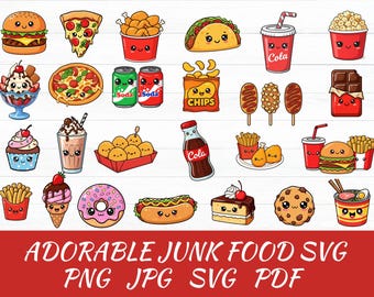 Adorable Junk Food Clipart, Kawaii Junk Food, Kawaii Food, Fast Food ...