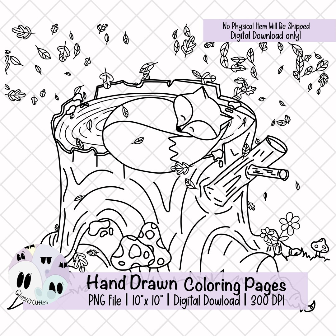 Fall Fox Coloring Page • Woodland Autumn Scene (digital Download) - Etsy