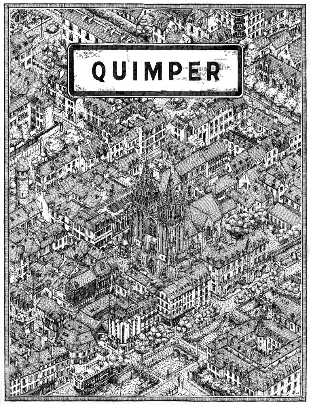 Illustrated Map of Quimper - ORIGINAL FORMAT - Etsy