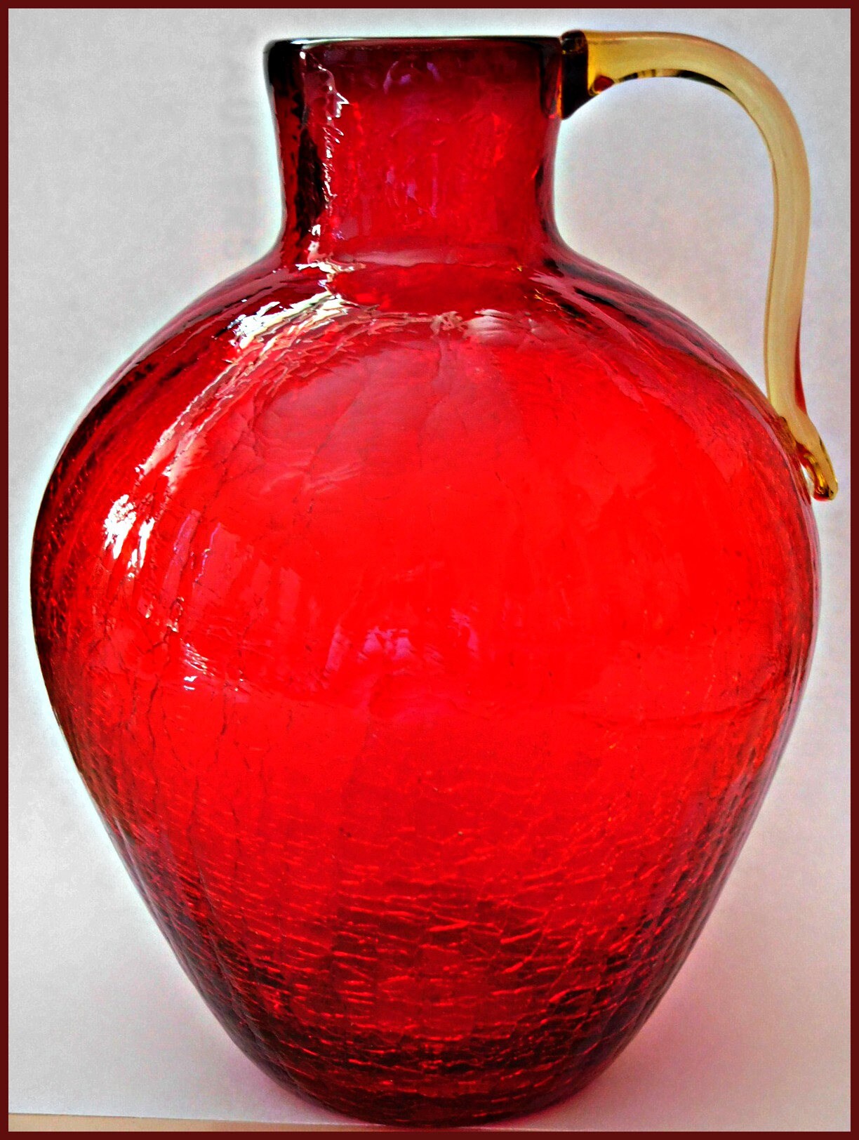 Large Vintage Pilgrim Co. Ruby Red Hand Blown Crackle Glass Optic Jug ...