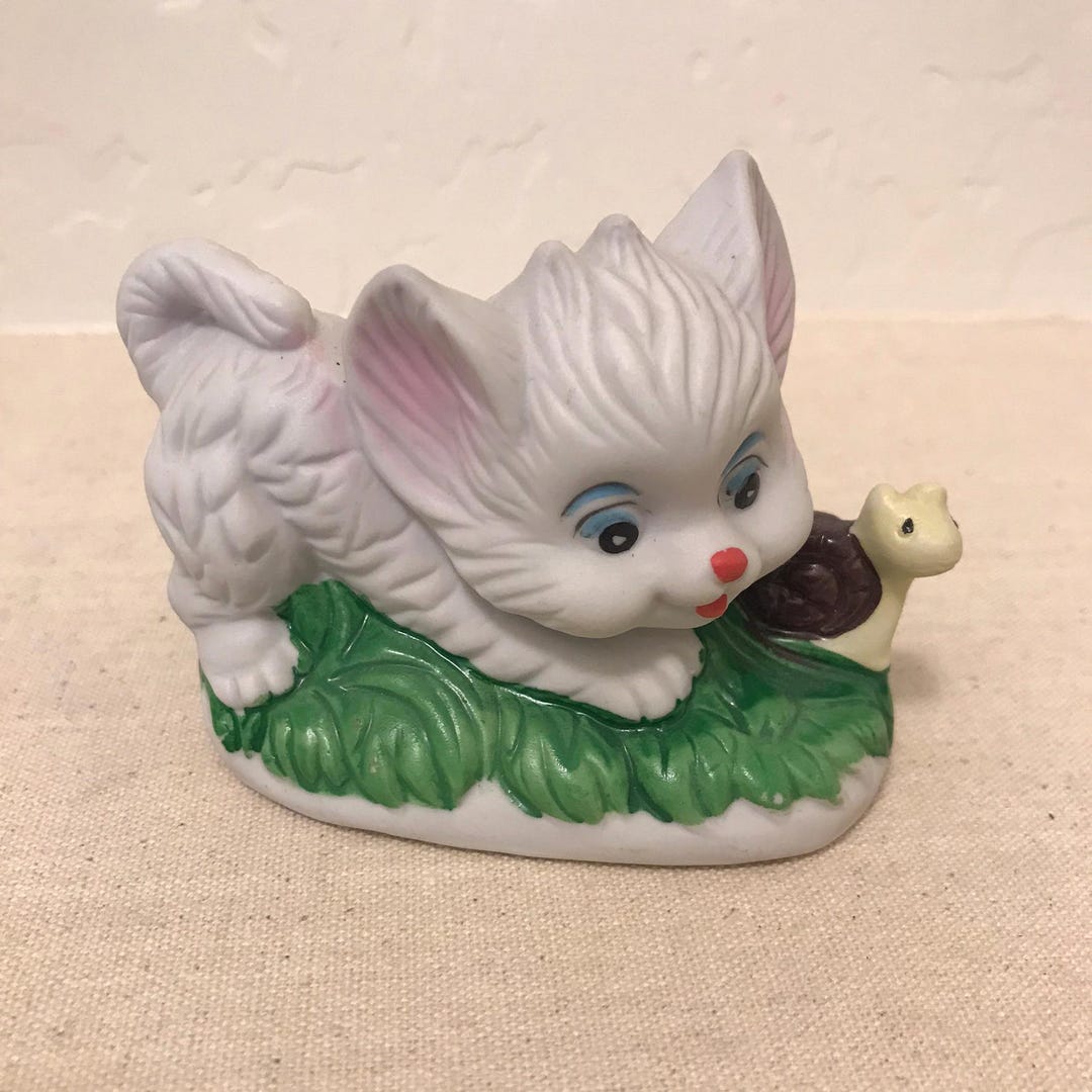 Vintage Lefton Kitten & Snail Figurine - Etsy