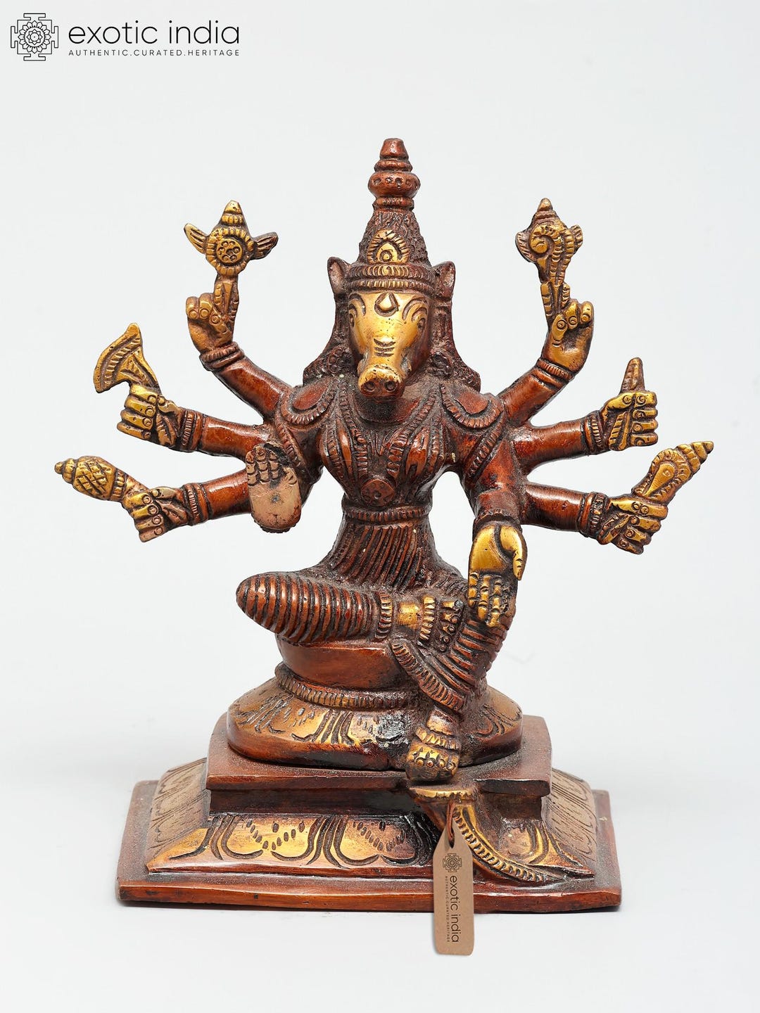 7" Eight Armed Sitting Goddess Varahi | Brass Statue - Etsy