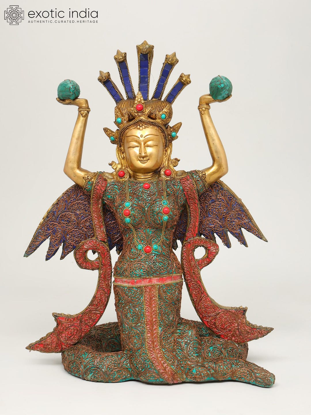 16" Naga Kanya | Snake Woman | Brass Statue With Inlay Work | Made in ...