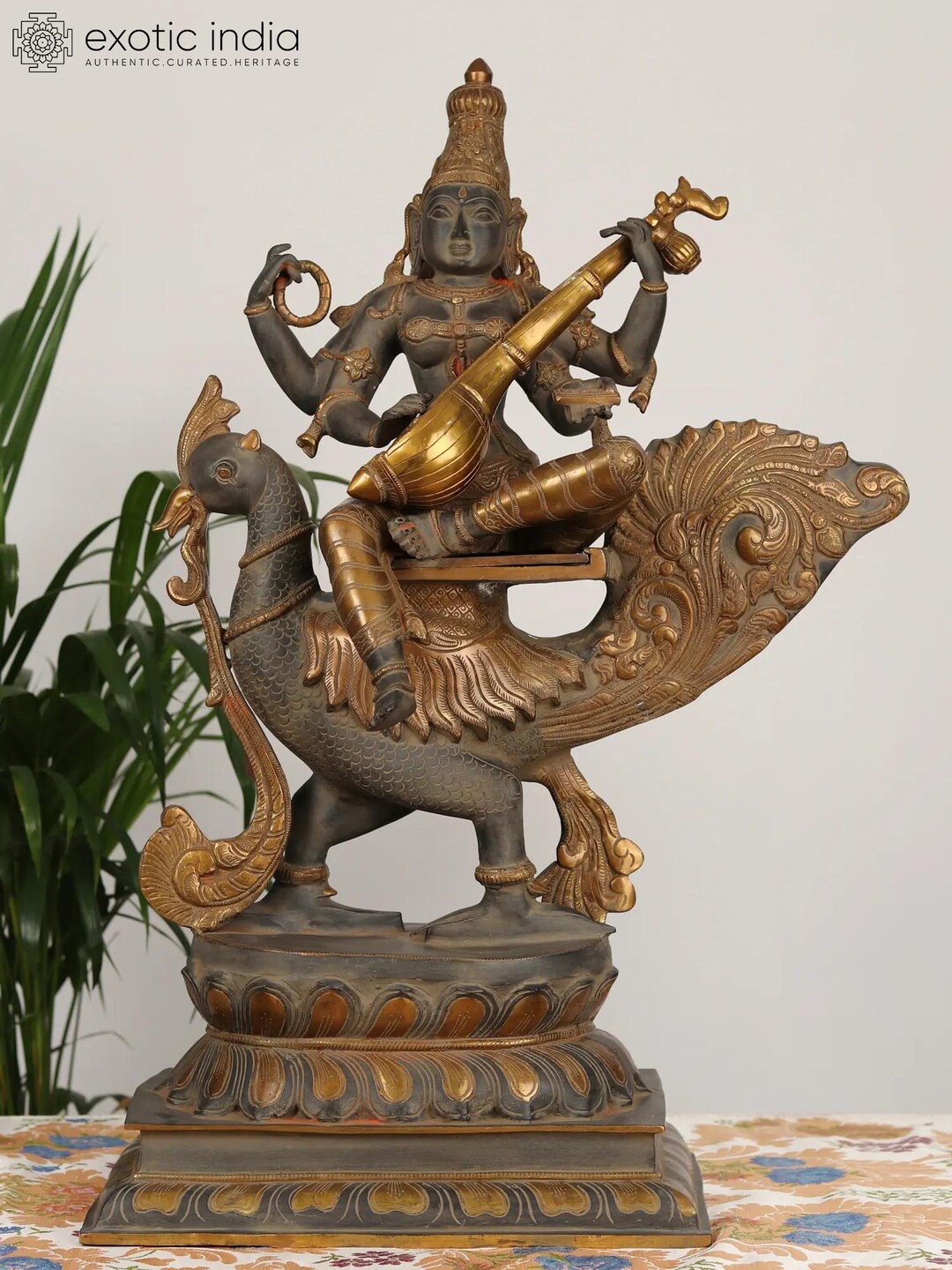 28" Devi Saraswati With Gold-and-charcoal Color Finish in Brass - Etsy UK