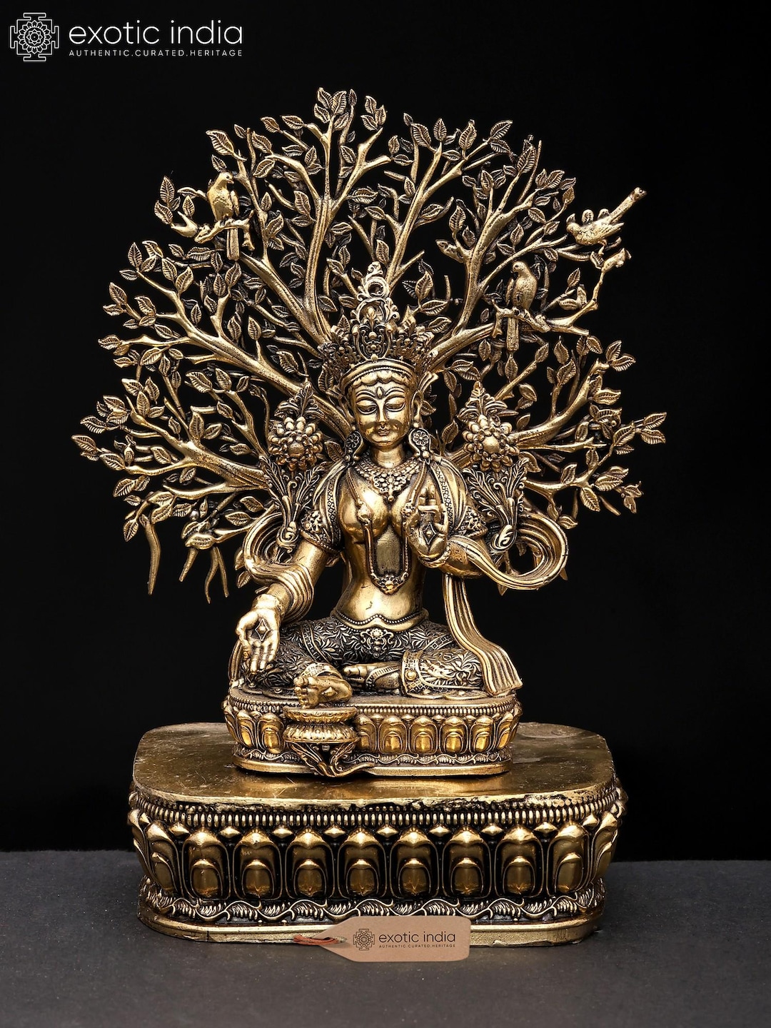 7" Superfine Tibetan Buddhist Goddess Green Tara With Tree as Backdrop ...