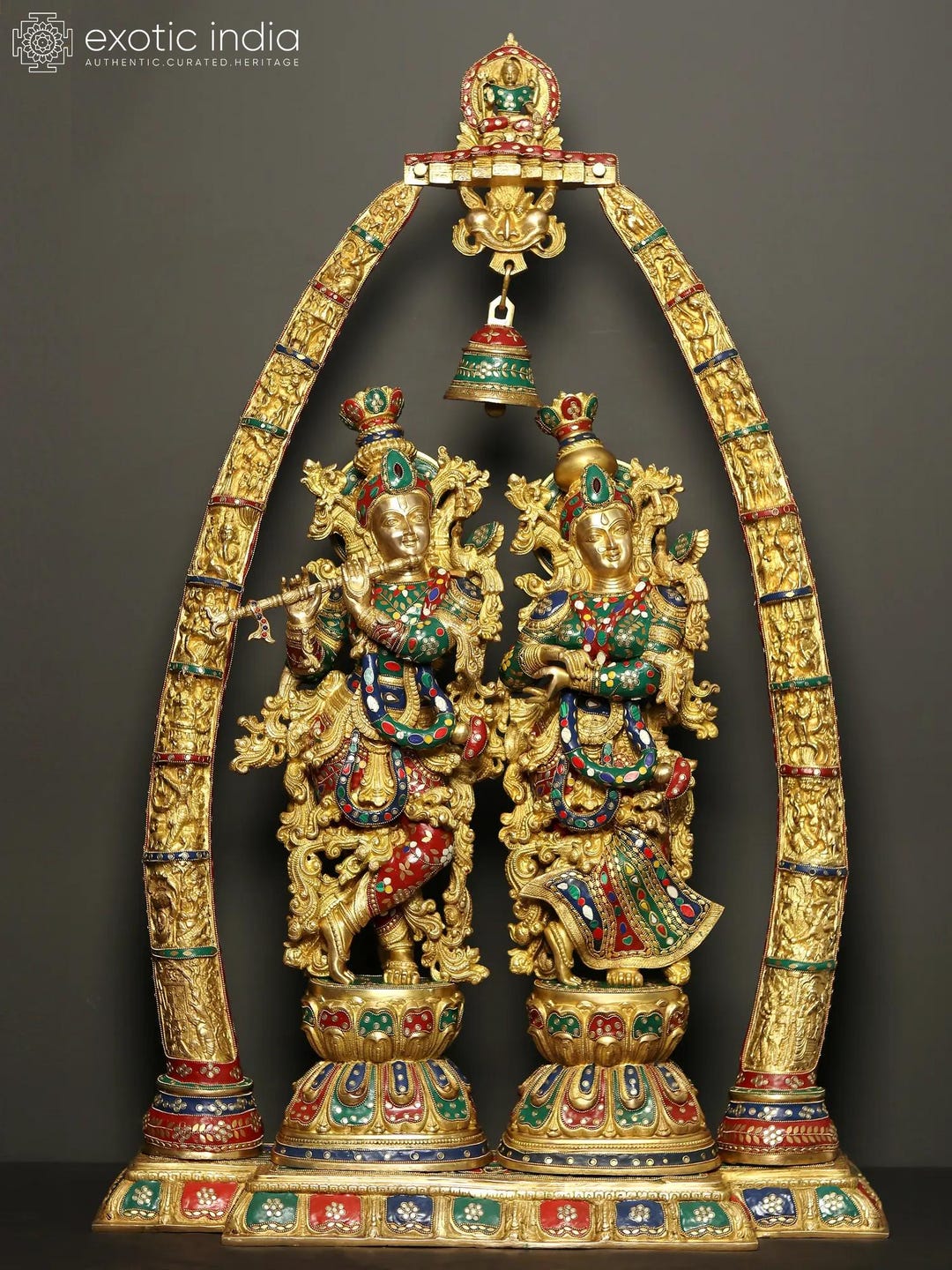 45" Identical Radha-krishna Statues Within an Aureole Engraved With ...