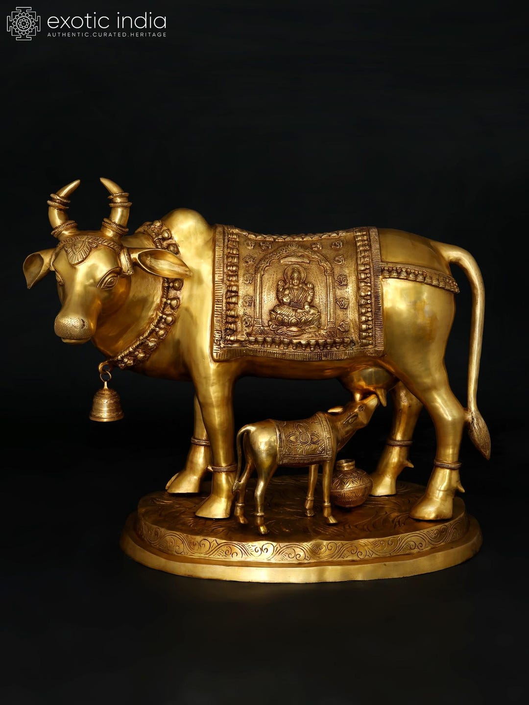 34" Large Size Cow and Calf With Lakshmi Ganesha Carving | Brass Statue ...